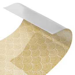 Wasserfeste Wandverkleidung Bad - Boho Bogen Muster Gelb - Wandpaneel statt Fliesen Abstrakt fugenlose Badr&uuml;ckwand gelb
