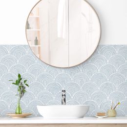 Wandverkleidung Bad Boho Bogen Muster Blau