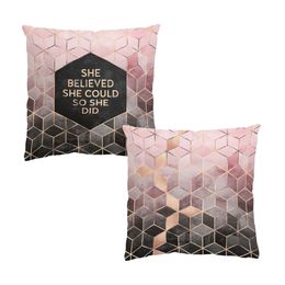 Dekokissen 2er Set She Believed Rosa Grau goldene Geometrie Duo
