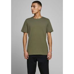 Jack & Jones Rundhalsshirt JACK & JONES "JJEORGANIC BASIC TEE SS O-NECK NOOS", Herren, Gr. M, grün (olivgrün), Single Jersey, Obermaterial: 100% Baumwolle, unifarben, schmal normal, Rundhals, gerader Abschluss, Shirts Rundhalsshirt