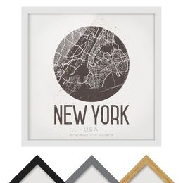 Gerahmtes Bild Stadtplan New York - Retro