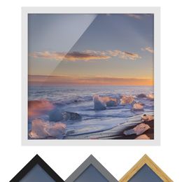 Natur & Landschaft Bild mit Rahmen Eisbrocken am Strand Island