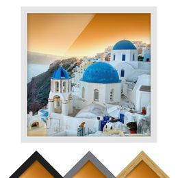 Architektur & Skyline Bild mit Rahmen Sonnenuntergang &uuml;ber Santorin