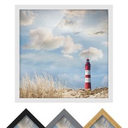 Strand Bild mit Rahmen Leuchtturm in den D&uuml;nen