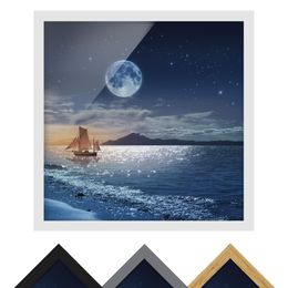 Strand Bild mit Rahmen Moon Night Sea