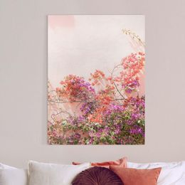 Leinwandbild Rosa Wand mit Blumen