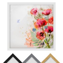 Blumen Bild mit Rahmen Aquarell Blumen Mohn