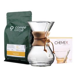 Coffee Circle Chemex 6 Tassen & Kaffee im Set, 250 g ganze Bohne Kaffee aus Brasilien, Honduras und Indonesien & Kaffeezubereiter im B&uuml;ndel, f&uuml;r Einsteiger