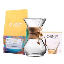Coffee Circle Chemex 6 Tassen & Kaffee im Set, 250 g ganze Bohne Rungeto Kaffee aus &Auml;thiopien & Kaffeezubereiter im B&uuml;ndel, ideal f&uuml;r Einsteiger