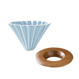 Origami Handfilter Dripper Set mit Halter, mattblauer Filter mit Halter aus Holz
