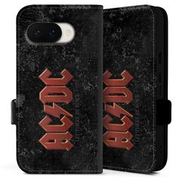 DeinDesign Google Pixel 9a Handy Klapph&uuml;lle Handyh&uuml;lle aus Kunst Leder schwarz Flip Case Acdc Merchandise Logo Sideflip mit Lasche