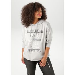 Kapuzensweatshirt ANISTON PLUS, Damen, Gr. 44, grau, Obermaterial: 92% Viskose, 8% Elasthan, figurumspielend Po-bedeckend, Sweatshirts, super bequeme Sweat-Qualität - NEUE KOLLEKTION
