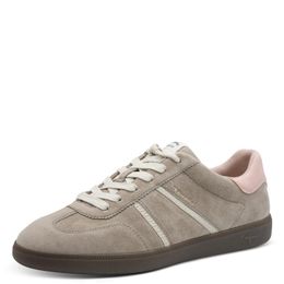 Plateausneaker Tamaris, Damen, Gr. 37, bunt (taupe, rose), Lederimitat, Veloursleder, unifarben mit Farbeinsatz, Schuhe, Freizeitschuh, Halbschuh, Schnürschuh mit gepolstertem Schaftrand