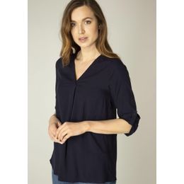 Shirtbluse Base Level, Damen, Gr. 40, blau (dunkelblau), Web, Obermaterial: 100% Viskose, unifarben, figurumspielend hüftbedeckend, V-Ausschnitt, mit Aufschlag 1-Knopf-Manschette mit Knöpfen,verstellbar, Blusen, mit V-Ausschnitt
