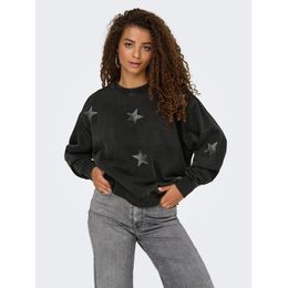Sweatshirt Only "ONLINDA L/S O-NECK BOX CC SWT", Damen, Gr. S, silber (schwarz detail:with silber rhinestone star), Sweatware, Obermaterial: 60% Baumwolle, 40% Polyester, unifarben, regular fit, Rundhals, Rippbündchen, Sweatshirts