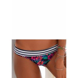 Bikini-Hose Venice Beach "Summer", Damen, Gr. 36, N-Gr, blau (marine, bedruckt), Polyamid, Xtra Life LYCRA, floral, Badehosen Bikini-Hose, mit Umschlagbund