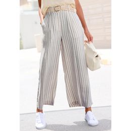 Bundfaltenhose Lascana, Damen, Gr. 38, N-Gr, schwarz-wei&szlig; (creme, schwarz gestreift), Web, Obermaterial: 85% Viskose, 15% Leinen, gestreift, figurumspielend lang, Hosen, mit Taschen und Knopfdetail, weites Bein, Leinenhose, Sommerhose