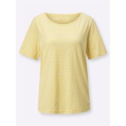 WITT Damen Ringelshirt mit kurzen &Auml;rmeln, zitrone-ecru-geringelt, Gr&ouml;&szlig;e 38