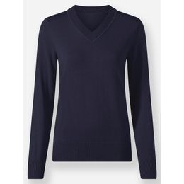 WITT Damen V-Ausschnitt-Pullover aus Feinstrick, marine, Gr&ouml;&szlig;e 42