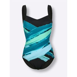 feel good Damen Badeanzug mit effektvollem Dessin, schwarz-t&uuml;rkis, Gr&ouml;&szlig;e 42C