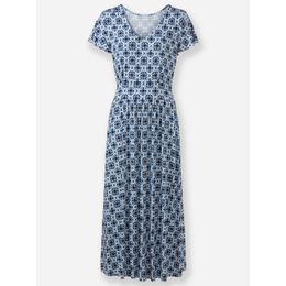 WITT Damen Jerseykleid im Druck-Dessin, jeansblau-ecru-bedruckt, Gr&ouml;&szlig;e 36