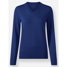 WITT Damen V-Ausschnitt-Pullover aus Feinstrick, royalblau, Gr&ouml;&szlig;e 42