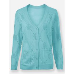 WITT Damen Ajourstrickjacke mit Rautenmuster, aquamarin, Gr&ouml;&szlig;e 54