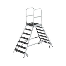 Munk Podesttreppe beidseitig mit Federrolle / Korundbeschichtung R13 - 7 Stufen