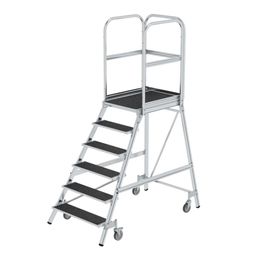 Munk Podesttreppe einseitig mit Federrollen / Korundbeschichtung R13 - 6 Stufen
