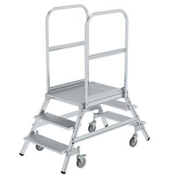 Munk Podesttreppe beidseitig begehbar mit Federrollen Aluminium geriffelt - 3 Stufen