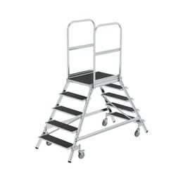 Munk Podesttreppe beidseitig mit Federrolle / Korundbeschichtung R13 - 5 Stufen