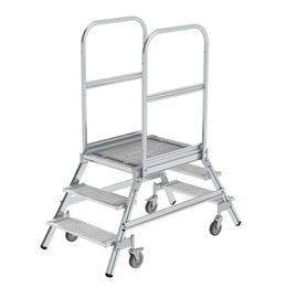 Munk Podesttreppe beidseitig mit Federrollen / Stahl-Gitterrost - 3 Stufen
