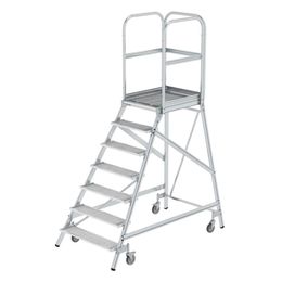 Munk Podesttreppe einseitig mit Federrollen / Stahl-Gitterrost - 7 Stufen
