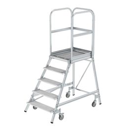 Munk Podesttreppe einseitig mit Federrollen / Stahl-Gitterrost - 5 Stufen