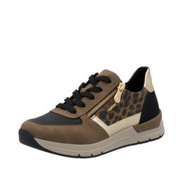 Sneaker Rieker, Damen, Gr. 43, braun (braun kombiniert), Lederimitat, Textil, Schuhe, Freizeitschuh, Schnürschuh, Halbschuh mit modischen Akzenten
