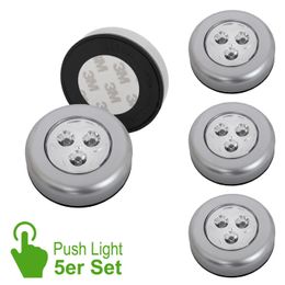Briloner Leuchten BRILO LED Push Light, titanfarbig, 5er-Set, je 3xLED