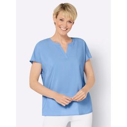 Schlupfbluse Classic Basics, Damen, Gr. 50, blau (himmelblau), 100% Polyester, unifarben, Rundhals, Blusen Schlupfbluse