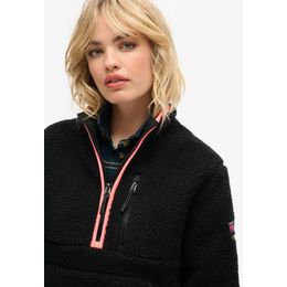 Fleecepullover Superdry "OUTDOOR HALF ZIP FLEECE", Damen, Gr. L, schwarz (contrast schwarz), Fleece, Obermaterial: 100% Polyester, unifarben, Casual, regular fit taillenbedeckt, Rundhals, Sweatshirts