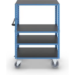 eurokraft pro Etagenwagen CustomLine, 4-seitig offen, 4 Etagen, mit Zentralstopp, lichtblau RAL 5012