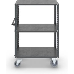 eurokraft pro Etagenwagen CustomLine, 4-seitig offen, 3 Etagen, mit Zentralstopp, anthrazitgrau RAL 7016