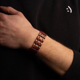 Holzkern Armband Grandezza (Mahagoni/Grau), Naturholz, Damen und Herren, gr&ouml;&szlig;enverstellbar