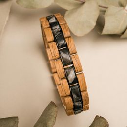 Holzkern Armband Terzett (Eiche/Marmor), Naturholz, Damen und Herren, gr&ouml;&szlig;enverstellbar