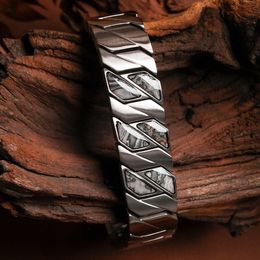 Herrenarmband aus echtem grauen Marmor und Edelstahl in elegantem Silber