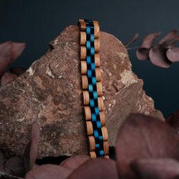 Holzkern Armband Menuett (Eiche/Blau), Naturholz, Damen und Herren, gr&ouml;&szlig;enverstellbar