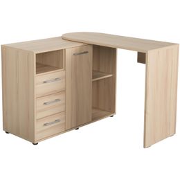 Schreibtisch, B:98cm H:71cm T:40cm, braun, VOGL MÖBELFABRIK, Büro, Tische, "1246 mit schwenkbarer Tischplatte", platzsparend, Breite 98-149 cm, Made