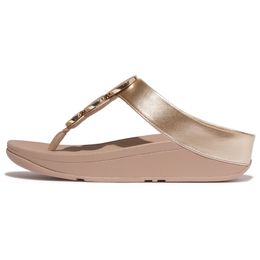 fitflop Damen Dianette "HALO BEAD-CIRCLE METALLIC TOE-POST SANDALS", Gr. 38metallic latte beige, goldfarben, Lederimitat, Glitzer, metallic, Schuhe,