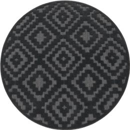 Teppich Paco Home, H:14mm &Oslash;:200cm, grau, Polypropylen, Wohnzimmer, Teppiche, "Livorno 672", Uni-Farben, Scandi, Rauten Muster, Hoch-Tief Effekt,