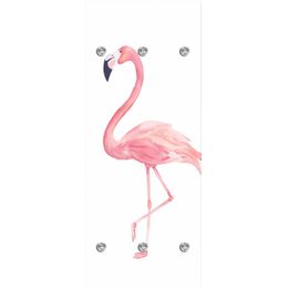 Garderobenleiste queence, B:50cm H:120cm T:10cm, rosa, Acrylglas, Edelstahl, Garderobenhalter, "Flamingo", mit 6 Haken, 50 x 120 cm