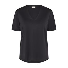 Freequent Damen Kurzarmbluse "FQYR", schwarz, Gr. M, unifarben, Web, Obermaterial: 60% Modal, 40% Polyester, Blusen, elastisch, mit V-Ausschnitt