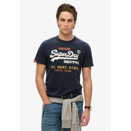 Rundhalsshirt Superdry "VL CALI RELAXED TEE", Herren, Gr. S, blau (nautical navy), Single Jersey, Obermaterial: 100% Baumwolle, bedruckt, relaxed fit normal, Rundhals, Shirts